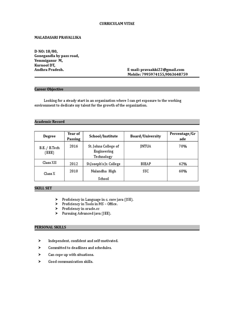 Pravallika Resume | PDF | Relay | Electrical Engineering