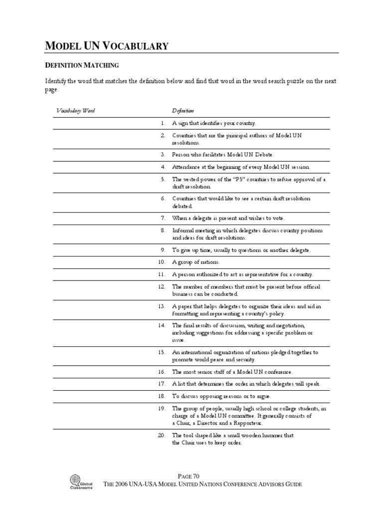 Activity 5 - Model UN Vocabulary PDF | PDF | United Nations ...