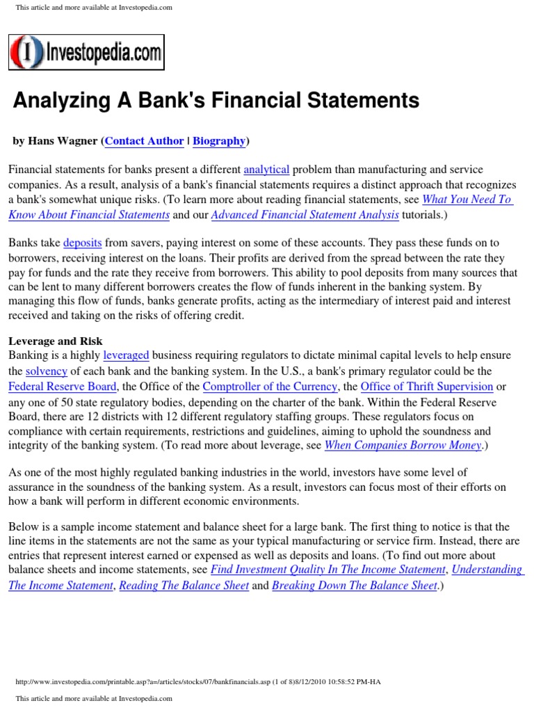 Analyzing Bank Financial Statements | PDF | Banks | Yield Curve
