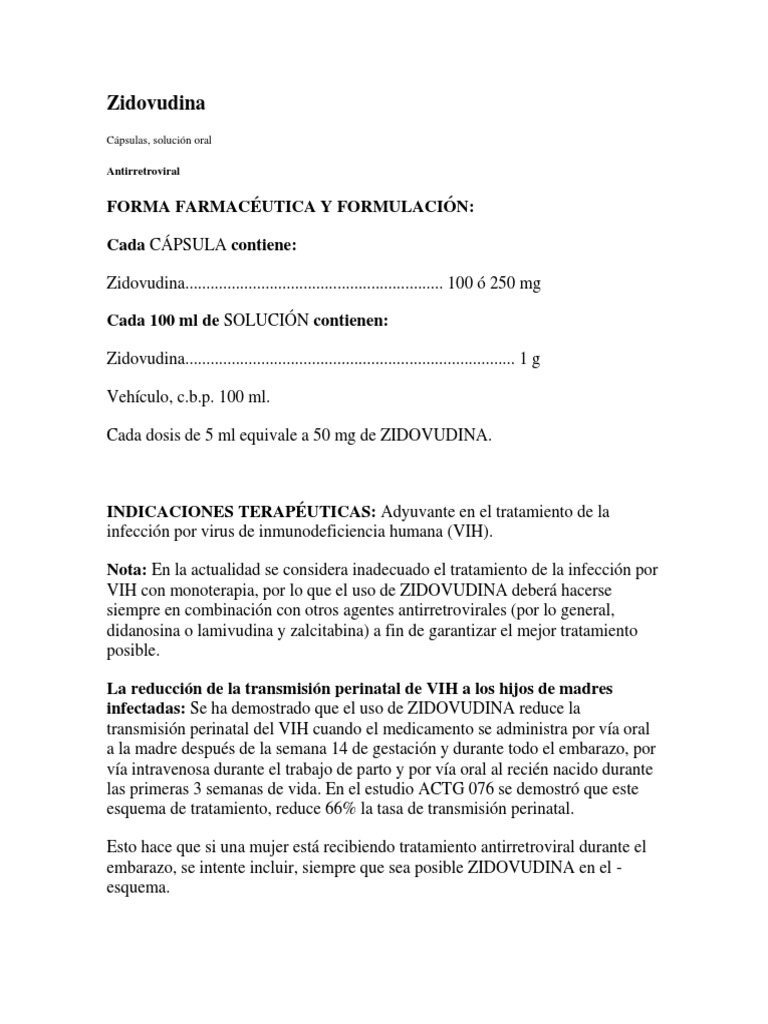 Zidovudina: Uso y Dosis en VIH | PDF | Especialidades Medicas ...