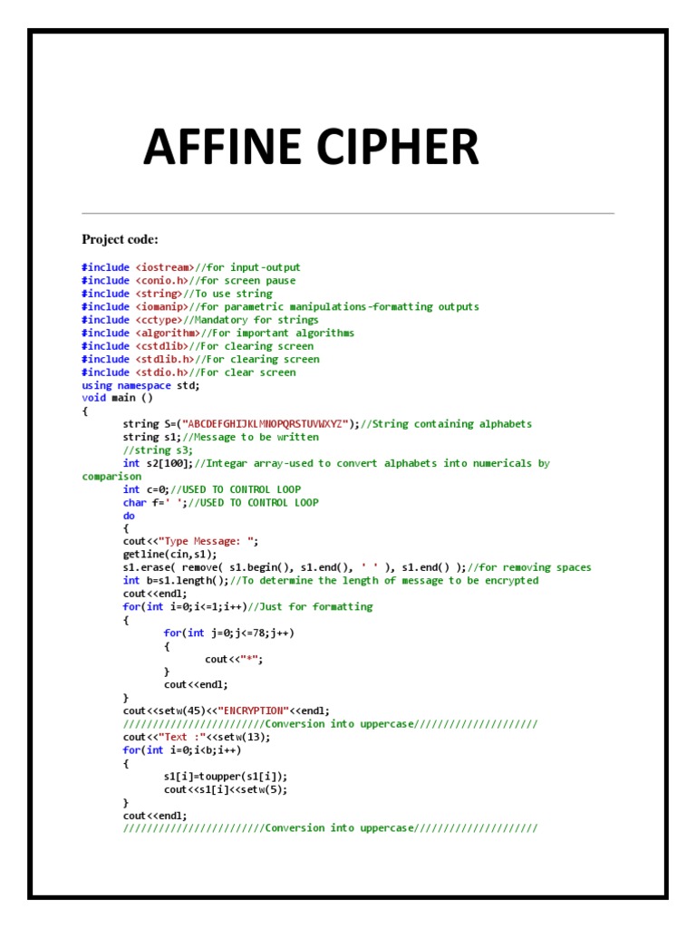 Affine Cipher: Project Code | PDF | Cipher | Secure Communication