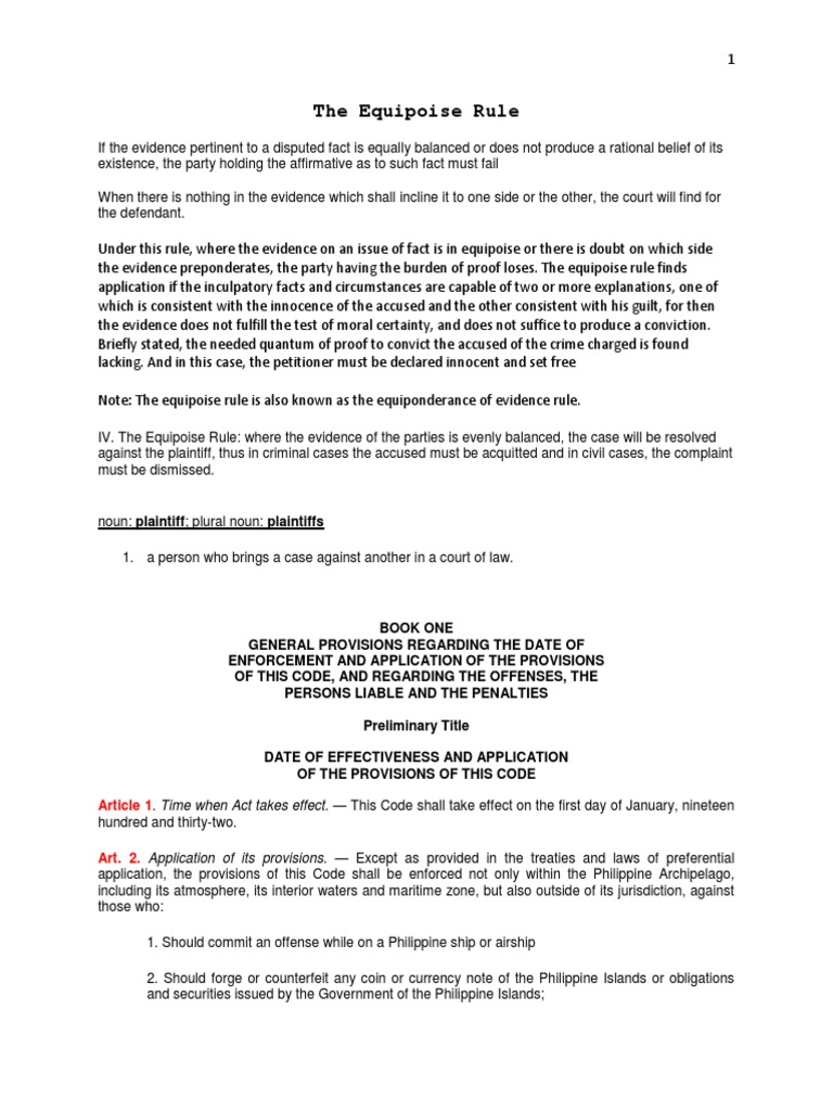 Equipoise Rule W Art 1-10 | PDF | Felony | Burden Of Proof (Law)