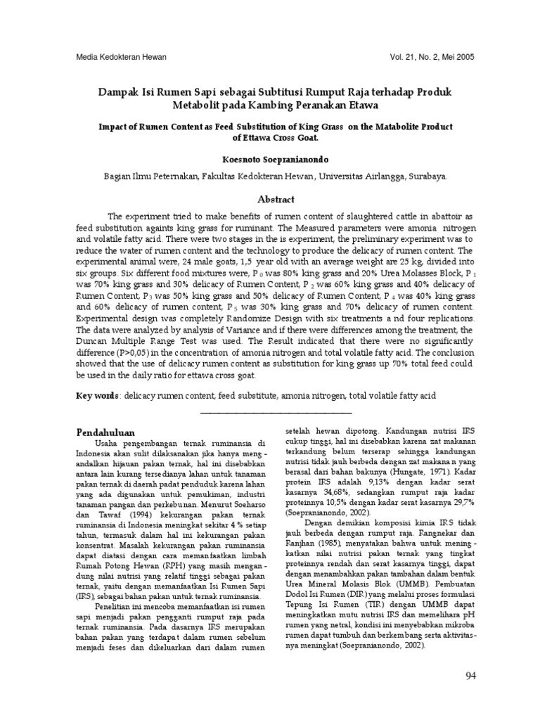 Isi Rumen SBG Subtitusi Hijauan | PDF | Ruminant | Digestive System