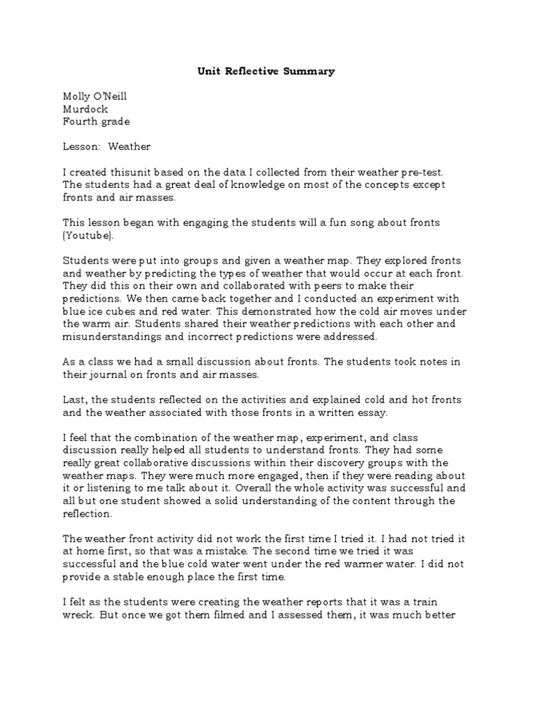 Lesson Reflective Summary | PDF | Weather | Pedagogy