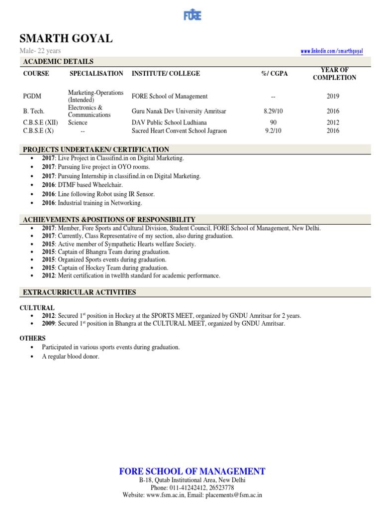 Smarth Goyal: Academic Details | PDF | Further Education | Schools
