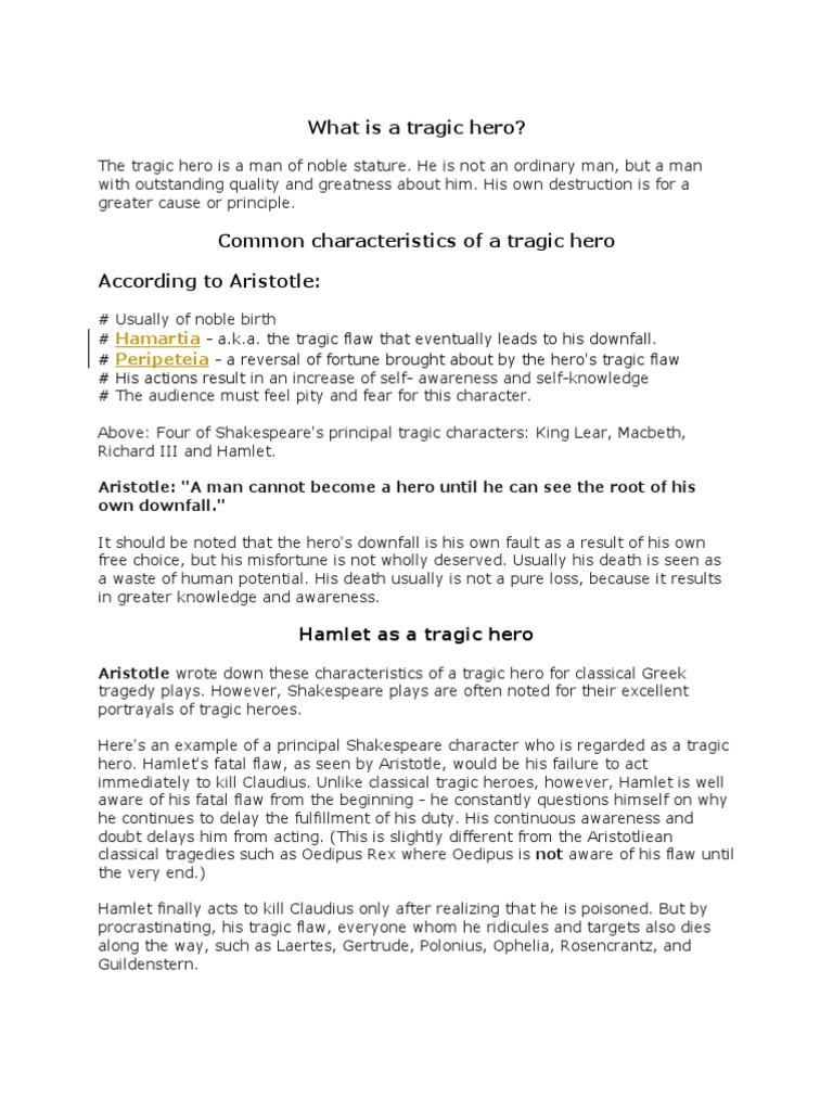 Characteristics of a Tragic Hero | PDF | Tragedy | Hamlet