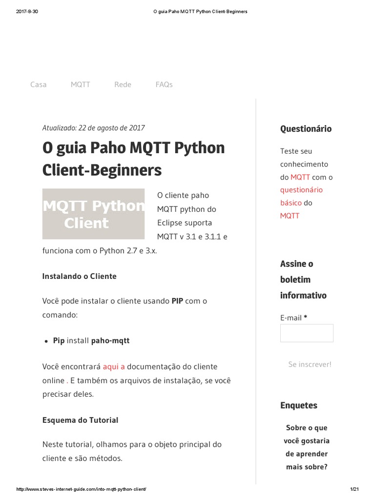 O Guia Paho MQTT Python Client-Beginners | PDF | Callback (programação ...