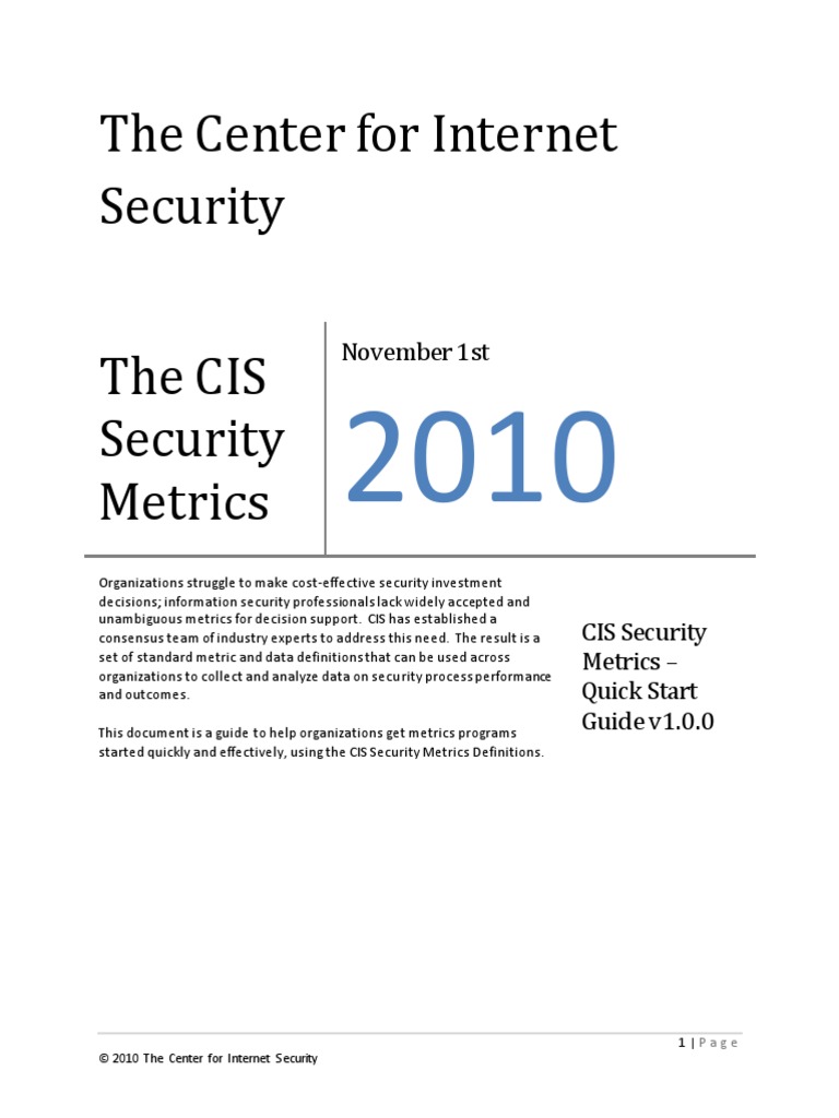 CIS Security Metrics-Quick Start Guide v1.0.0 PDF | PDF | Vulnerability ...