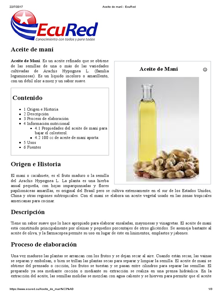 Beneficios y usos del aceite de maní | PDF | Aceite de oliva | Miseria