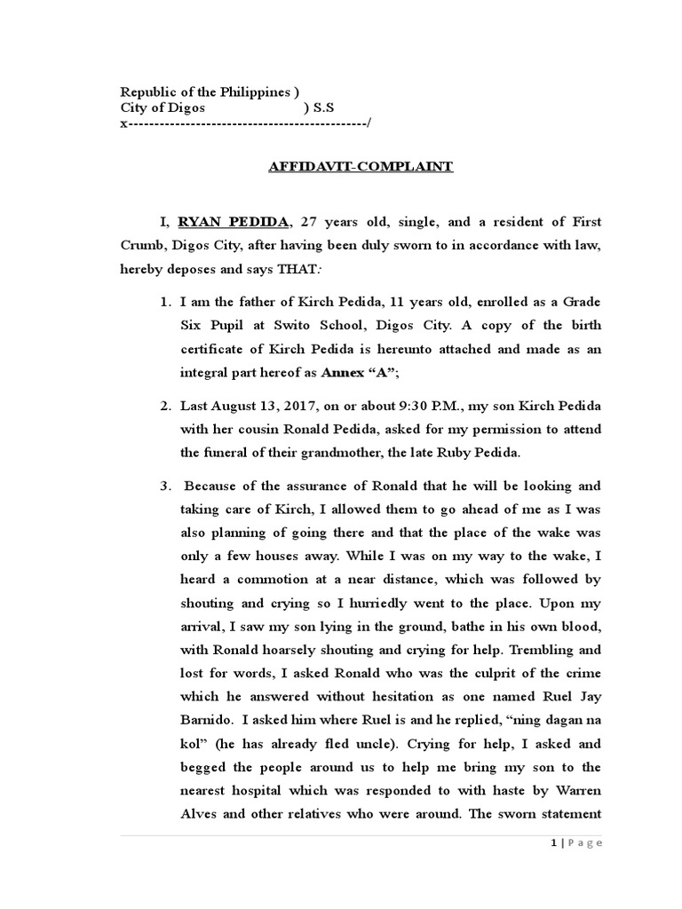 Murder Complaint Affidavit Sample | PDF | Violence | Crime Thriller