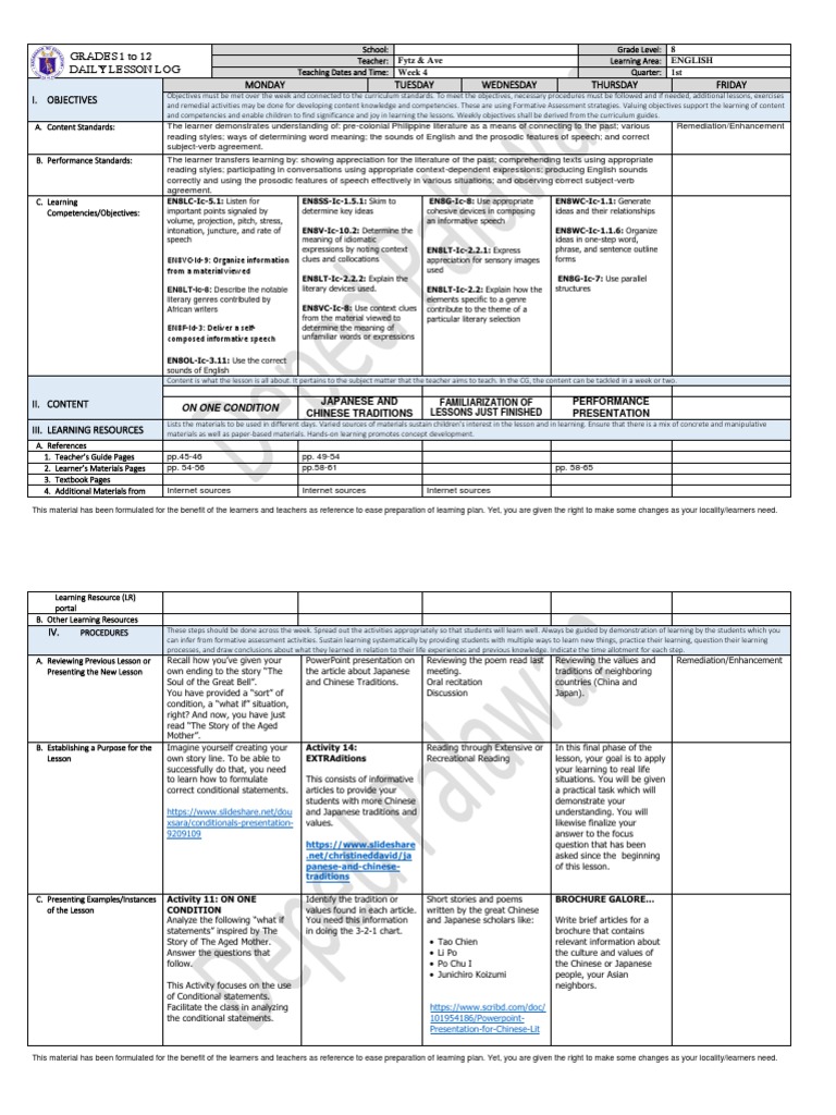 DLL ENG8 1stQ 4th Week Checked | Download Free PDF | Educational ...