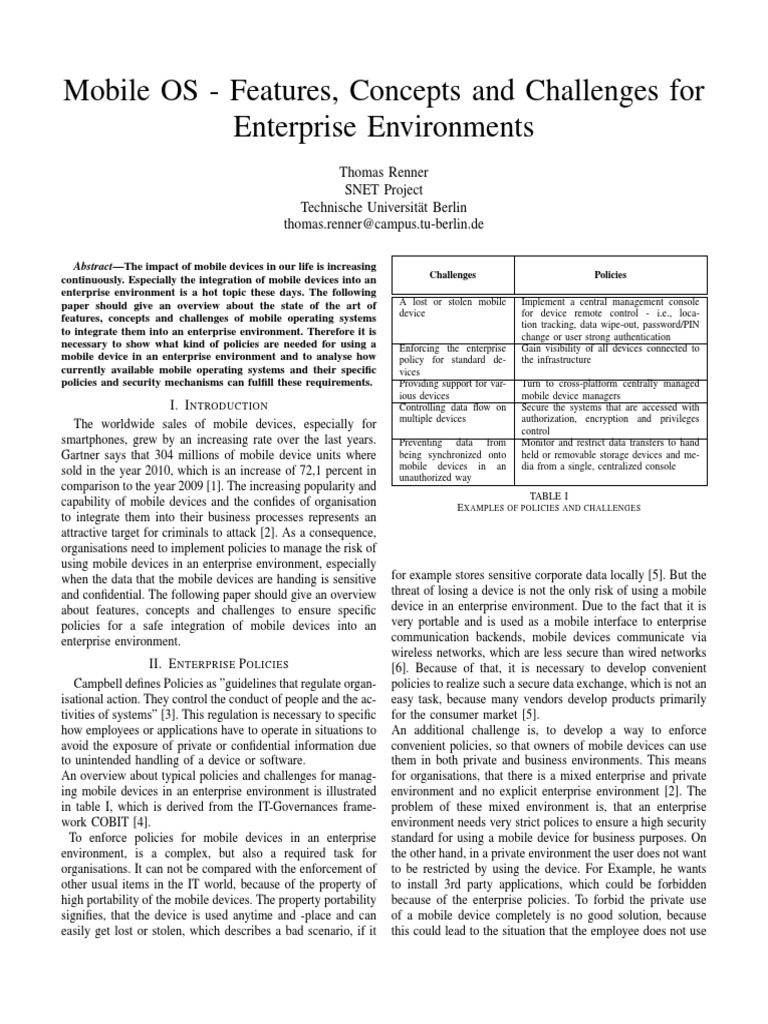 Mobile Os Features Renner | PDF | Android (Operating System ...