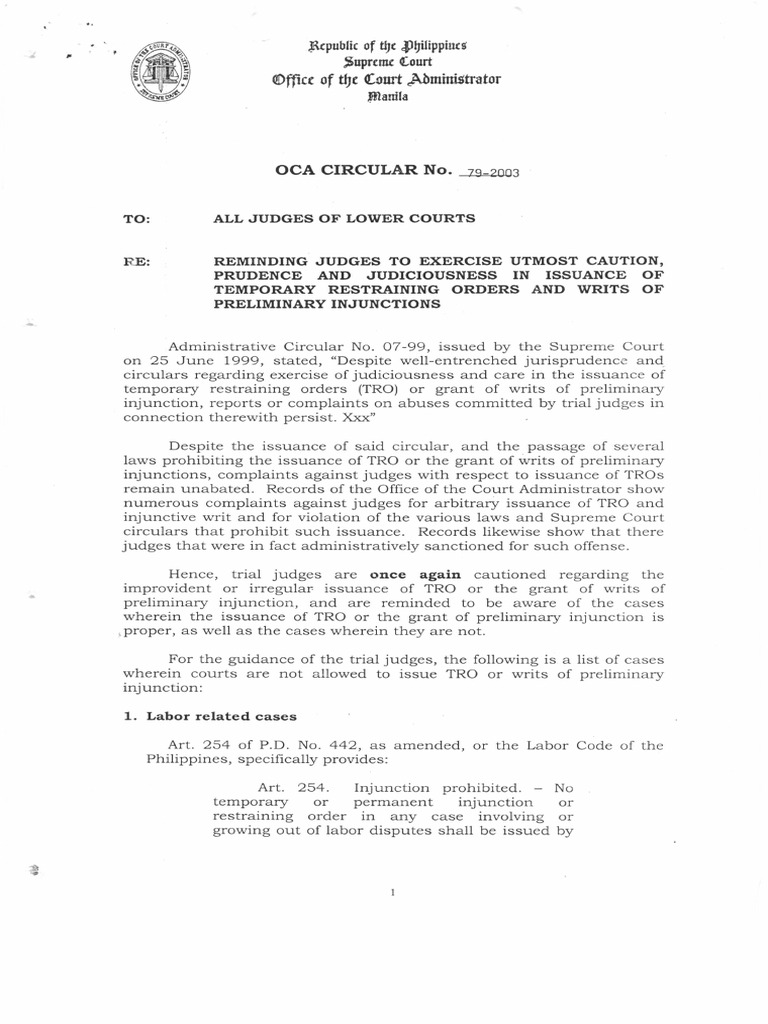 Caution on TROs and Injunctions for Judges | PDF | Injunction | Certiorari