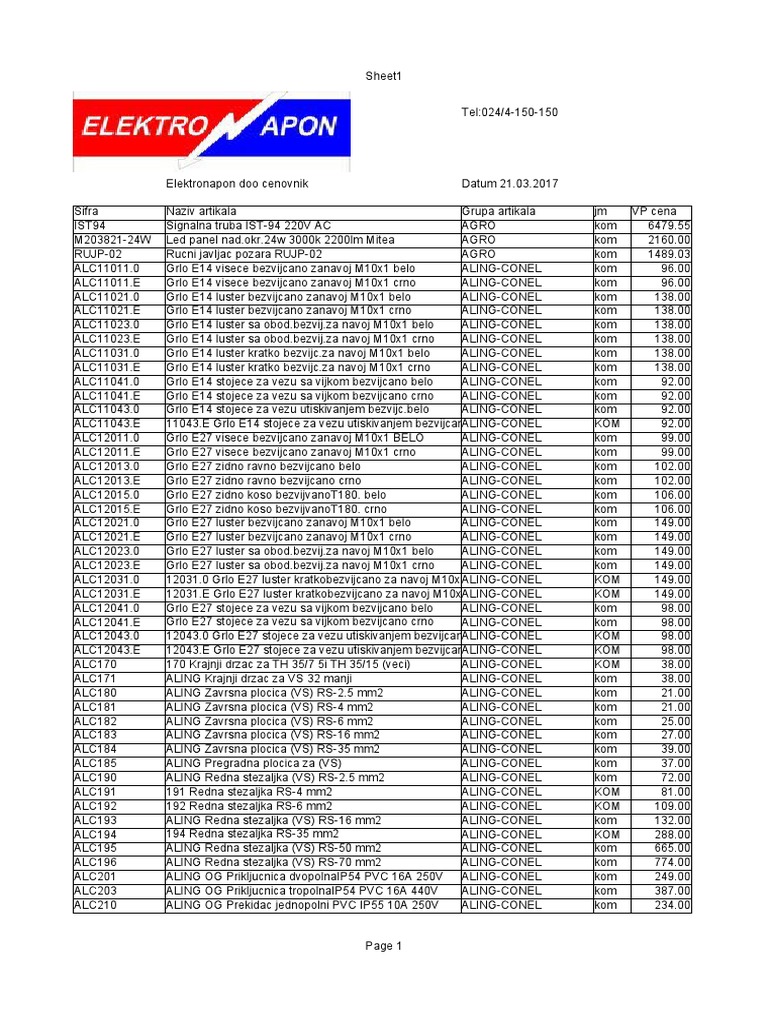 Elektronapon Cenovnik Za Net PDF | PDF