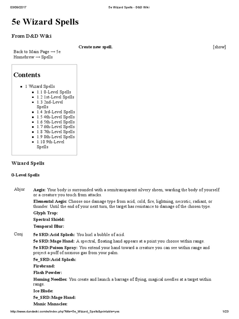 5e Wizard Spells - D&D Wiki | Nature