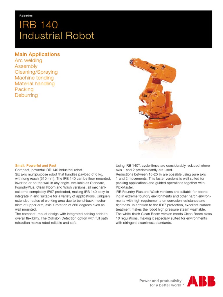 Data Sheet IRB 140 | PDF | Robot | Robotics