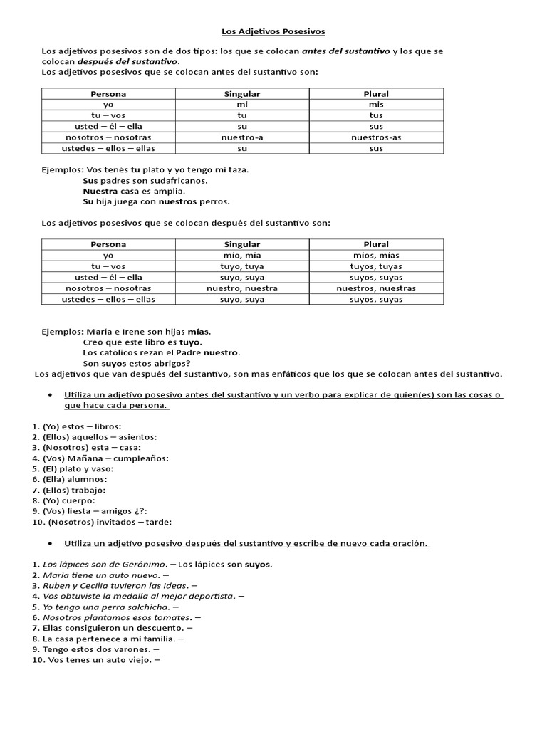 Hoja De Trabajo De Sustantivos Posesivos En Plural Course 1 Unit 2: