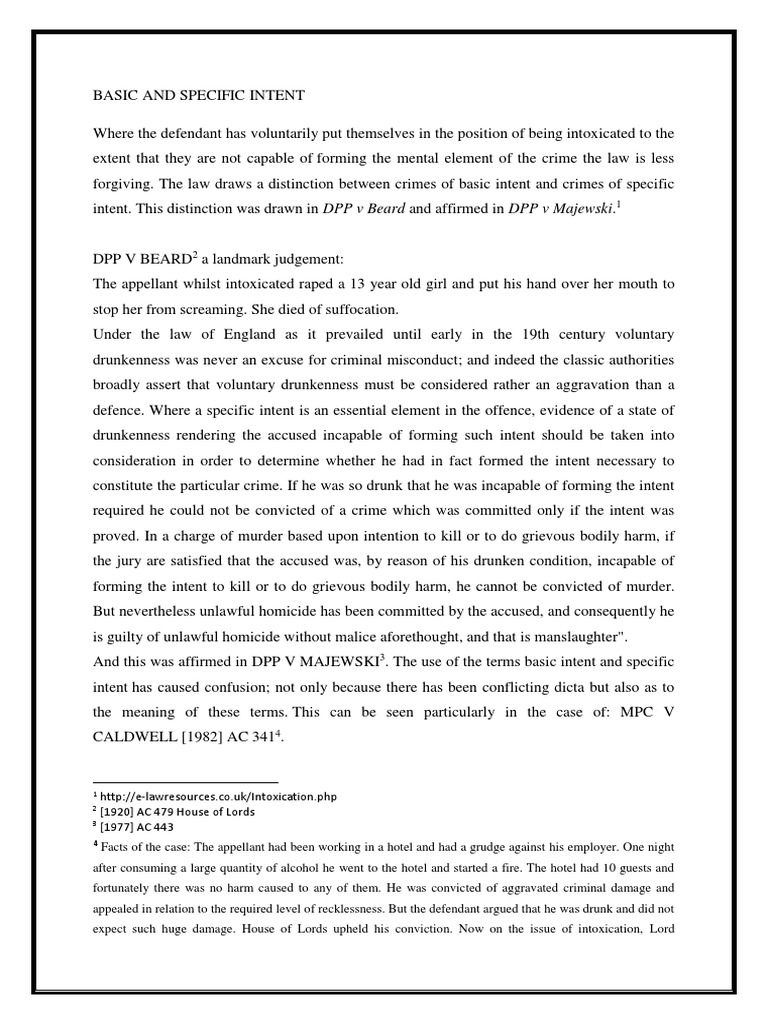 Basic and Specific Intent (Anand) | PDF | Recklessness (Law ...