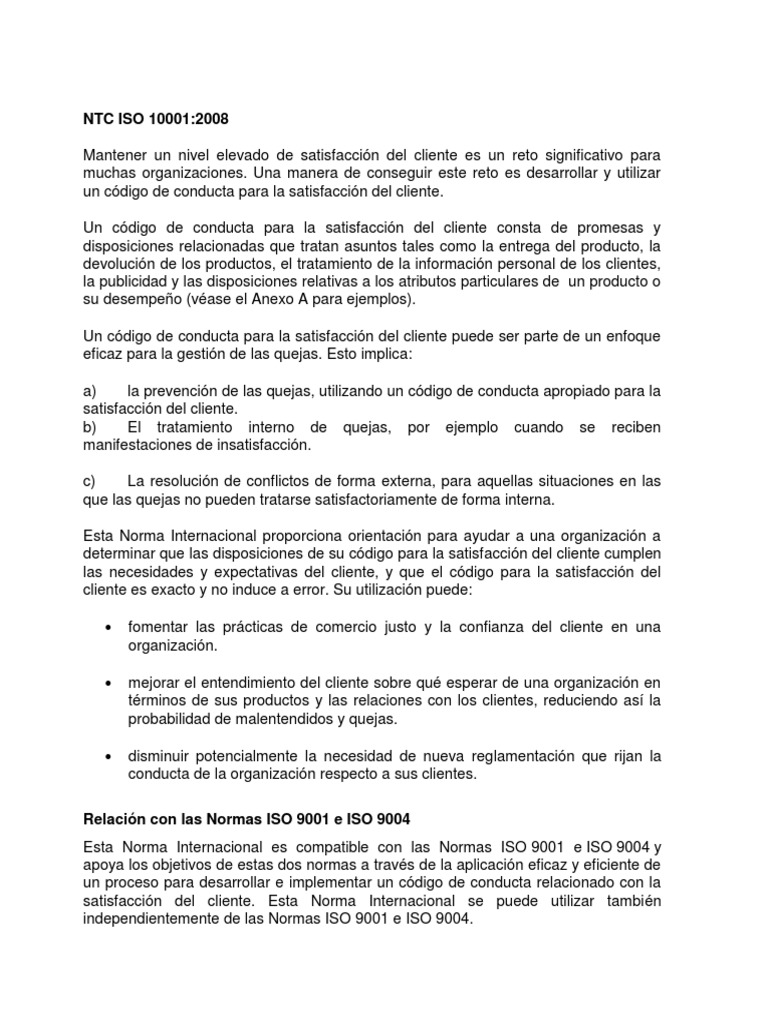 NTC Iso 10001 | PDF | Gestión de la calidad | La satisfacción del cliente