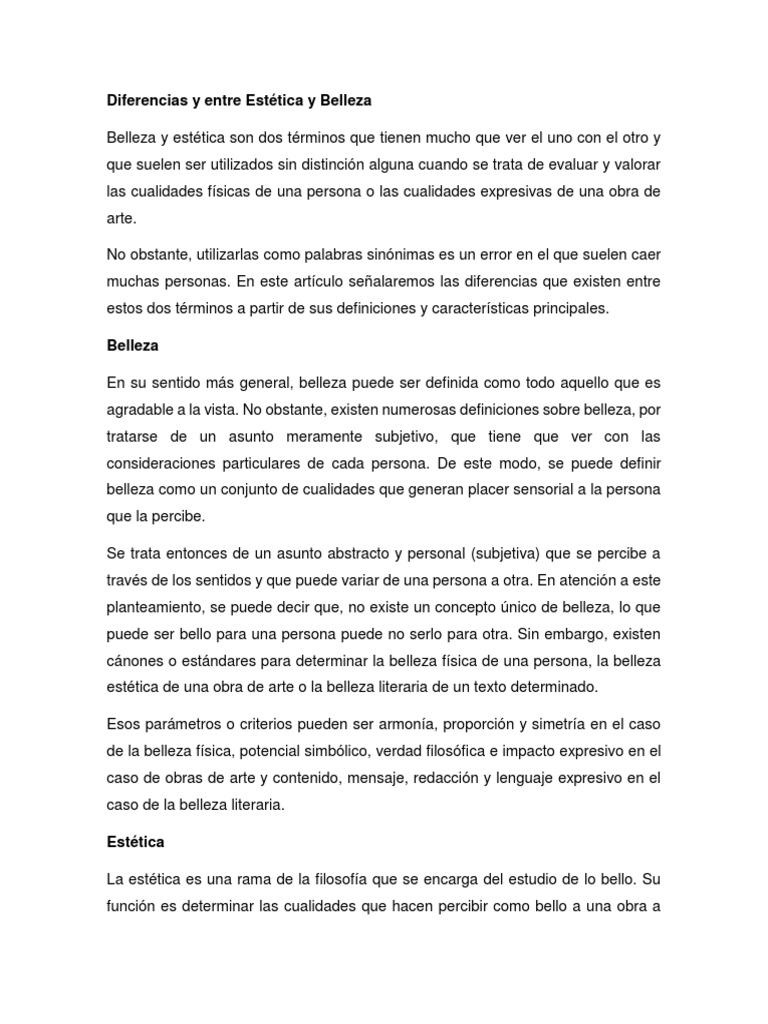 Diferencias y Entre Estética y Belleza | PDF | Estética | Belleza