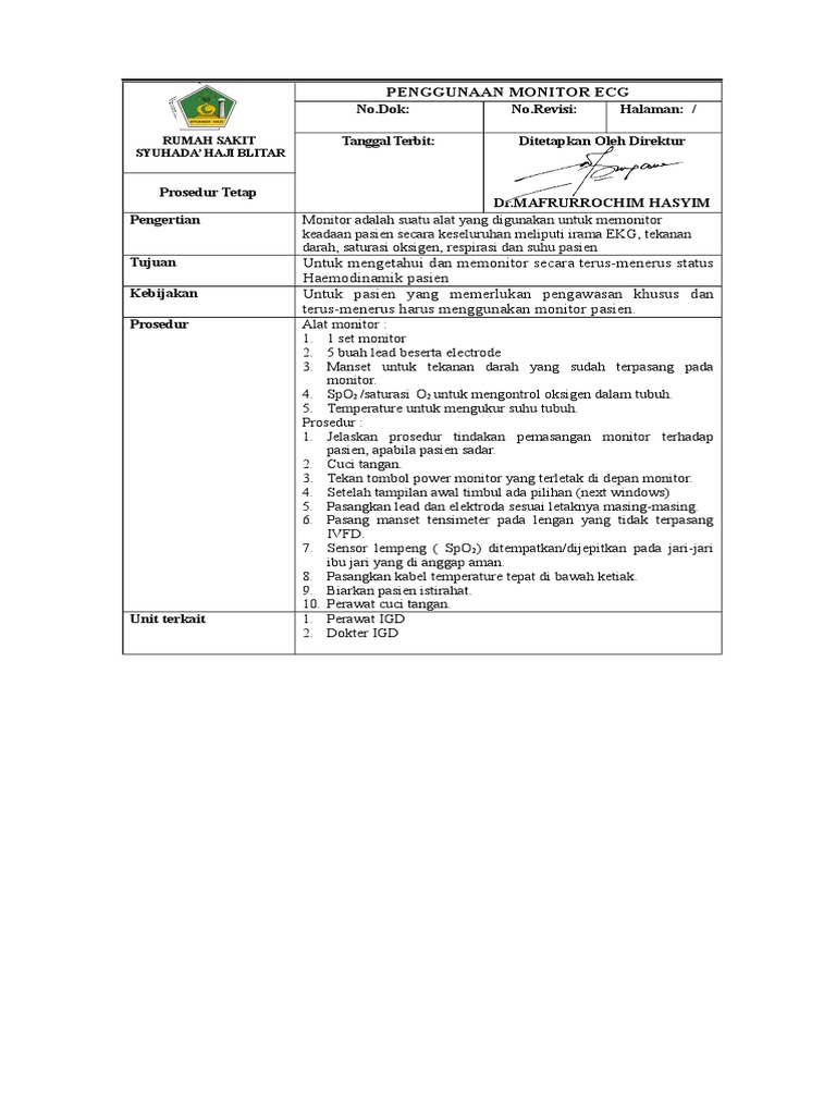 Sop Monitor Ecg | PDF