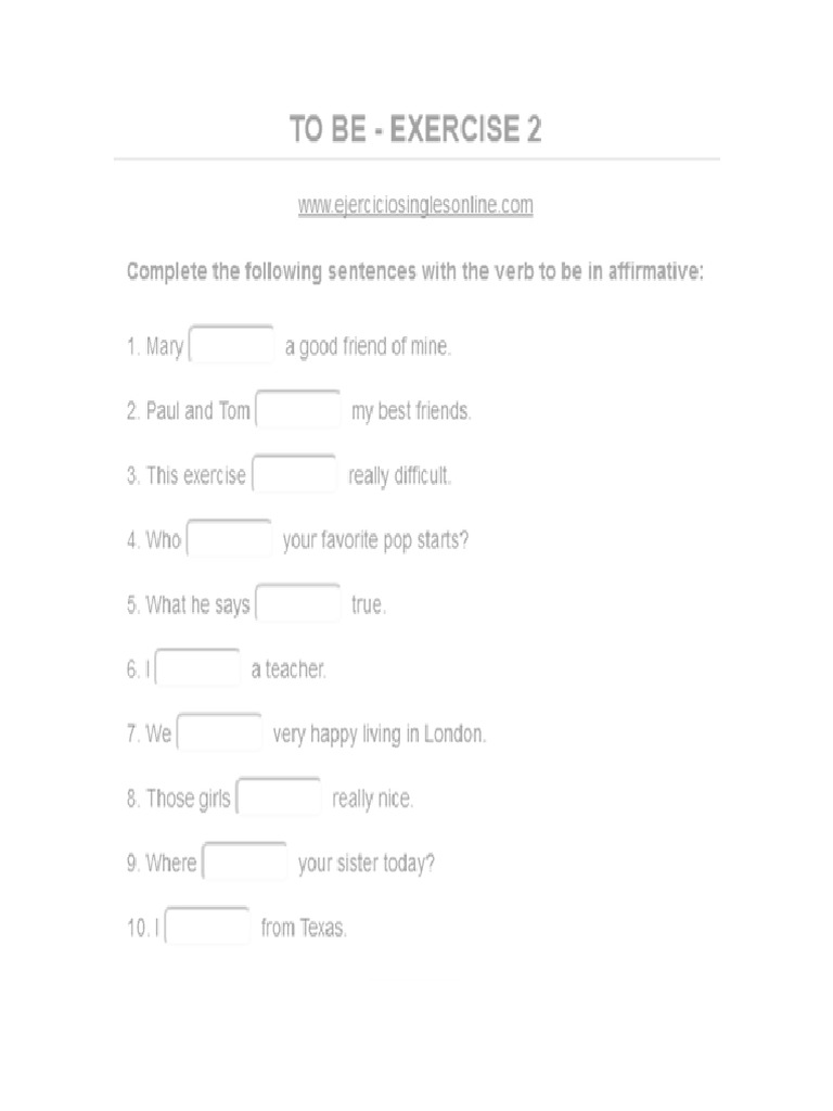 Ejercicios Del Pasado Simple Del Verbo To Be | PDF