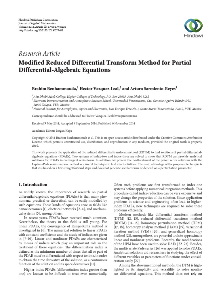 Modified Reduced Differential Transform Method For Partial Differential ...