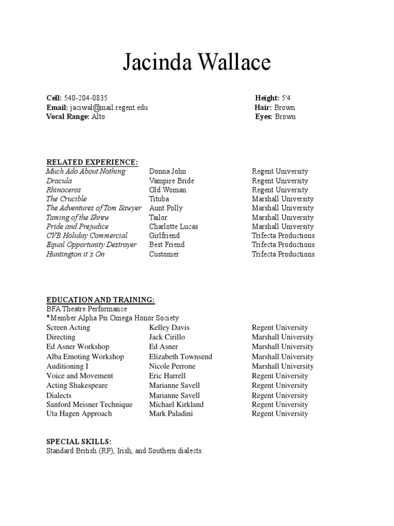 Actor's Performance Resume | PDF | Language Arts & Discipline | Poetry