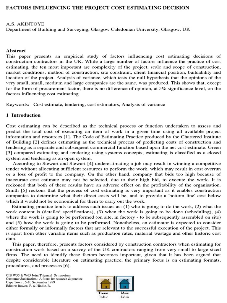 Factors Influencing The Project Cost Estimating Decision | PDF ...