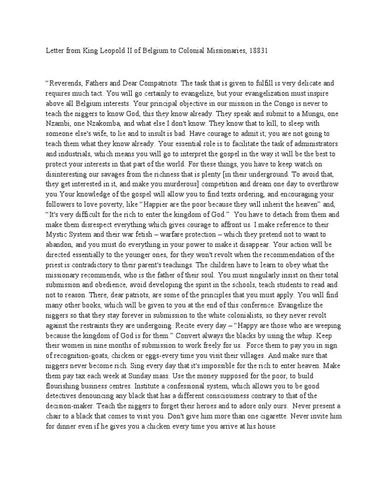 Letter From King Leopold II of Belgium To Colonial Missionaries | PDF ...