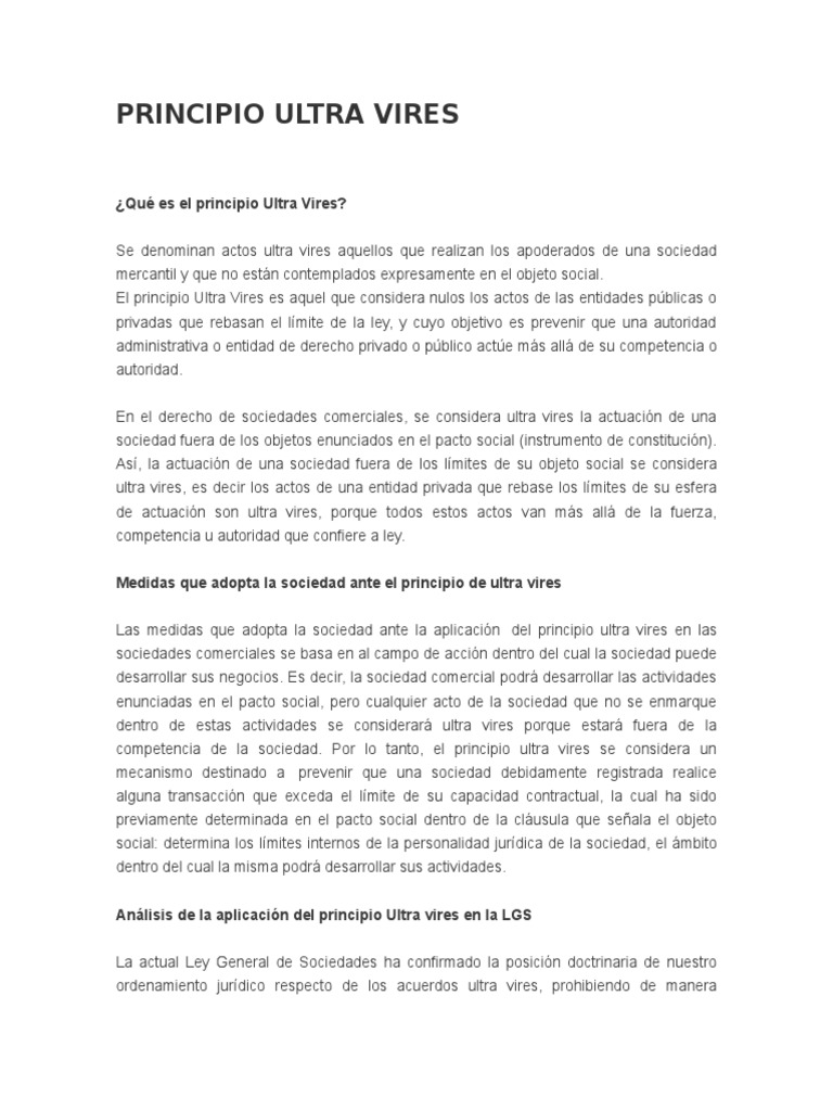 Principio Ultra Vires | PDF | Sociedad de responsabilidad limitada ...