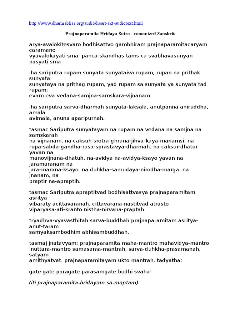 Heart Sutra Lyrics Sanskrit Pdf
