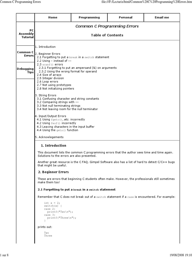 Common C Programming Errors Pdf C Programming Language String Computer Science 3883