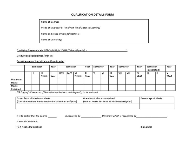 Qualification Details Form 11072017 | PDF