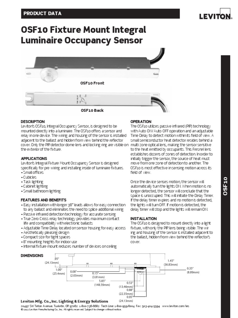 Fixture Mount Integral Luminaire Occupancy Sensors (OSF10) Data Sheet ...