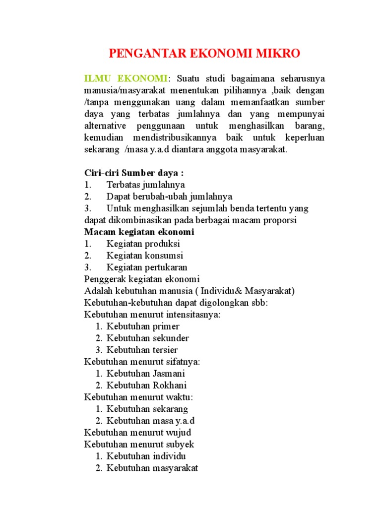 Pengantar Ekonomi Mikro dan Permintaan | PDF