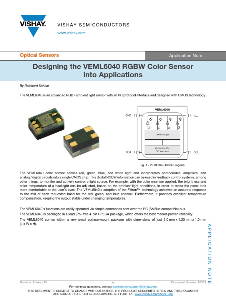 (Sensor de Color) Aplication Note - VEML6040 | PDF | Artistic ...