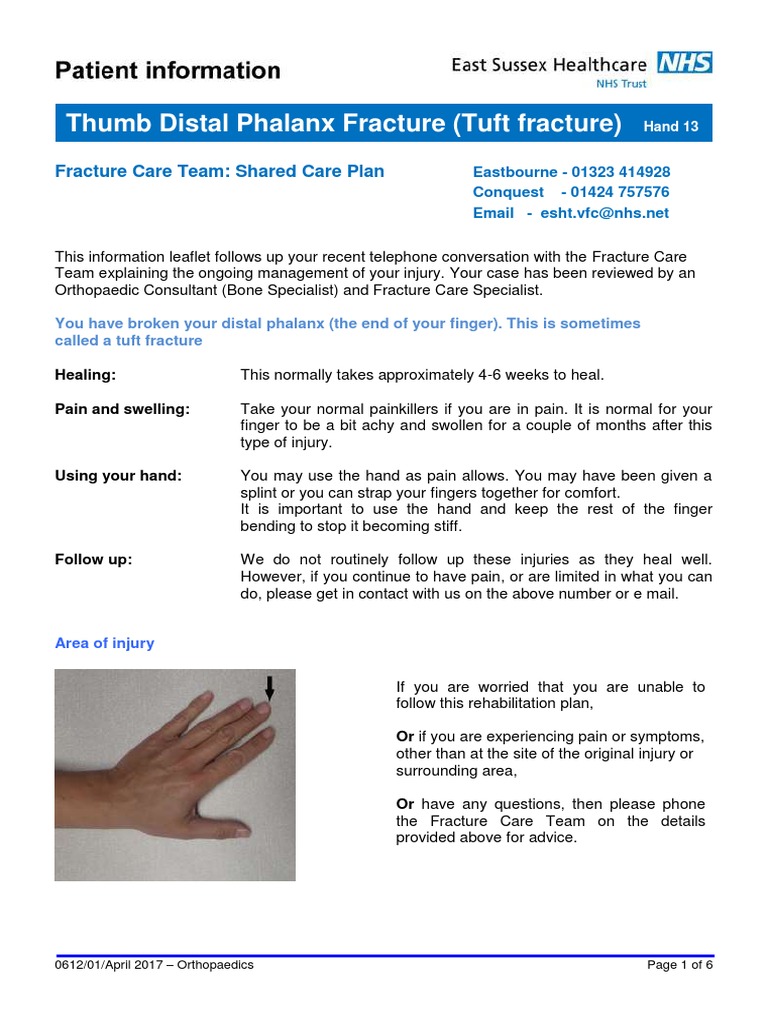 Tuft Fracture Info | Download Free PDF | Patient | Health Care