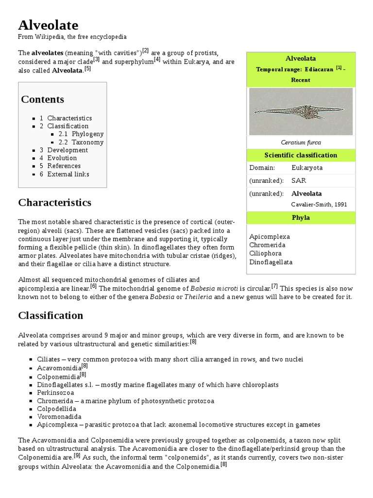 Alveolate | PDF | Organisms | Biology