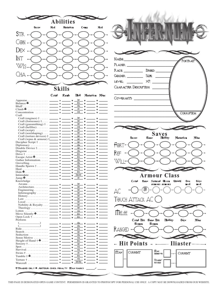 Character Sheet Template for RPGs | PDF