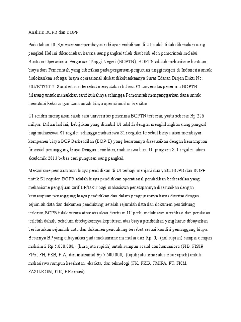 Skema BOPB dan BOPP UI 2013 | PDF