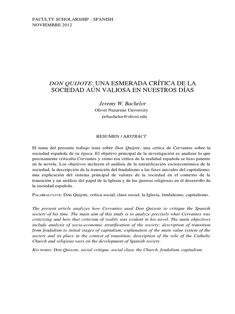 Crítica Social en Don Quijote de Cervantes | PDF | Don Quijote | Nobleza