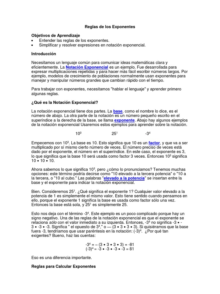Reglas de Los Exponentes | PDF | Exponenciación | Multiplicación