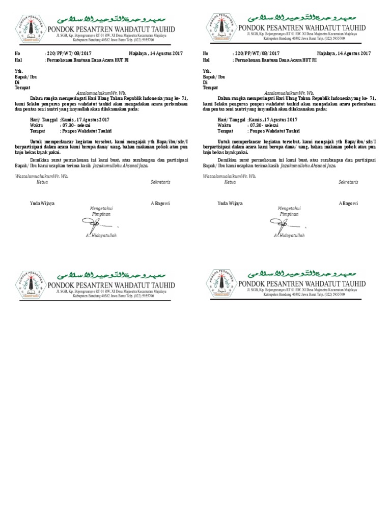 Contoh Surat Edaran Meminta Sumbangan Untuk Acara 17an | PDF