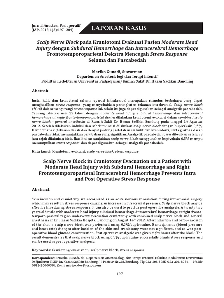 Scalp Nerve Block Cegah Stress Operasi | PDF