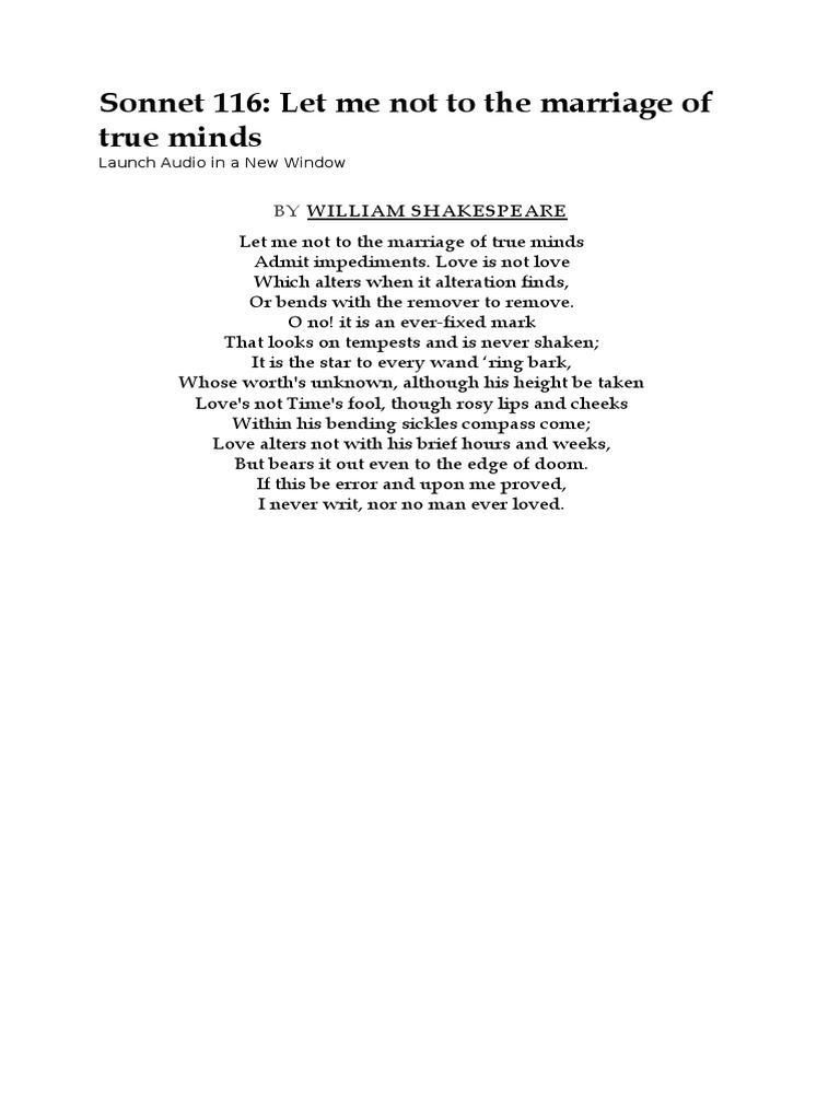 Sonnet 116: Let Me Not To The Marriage of True Minds: Launch Audio in A ...