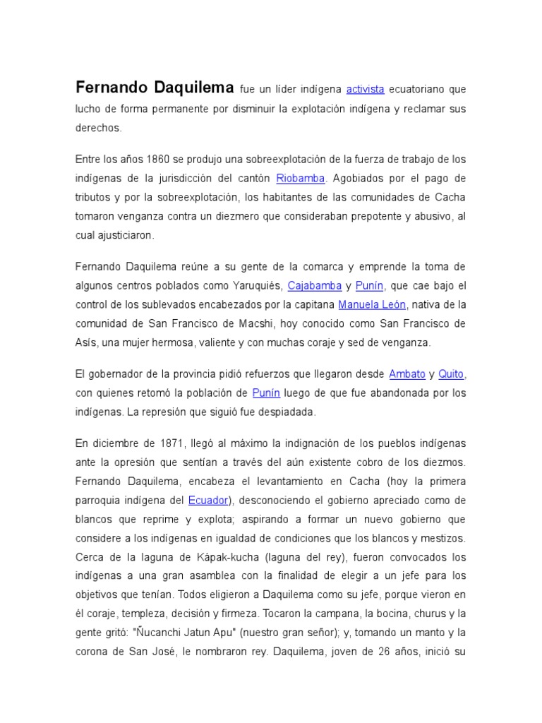 Fernando Daquilema Fue Un Líder Indígena Activista Ecuatoriano Que ...
