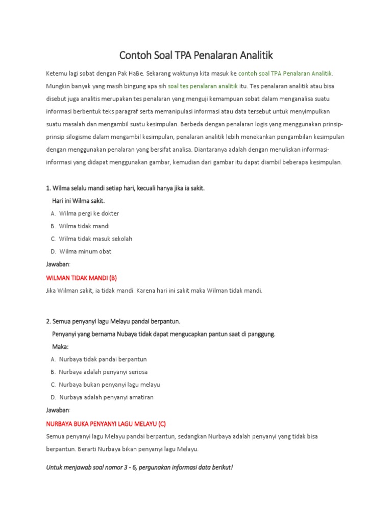 Contoh Soal TPA Penalaran Analitik | PDF