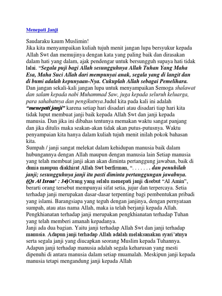 Menepati Janji | PDF | Agama & Spiritualitas