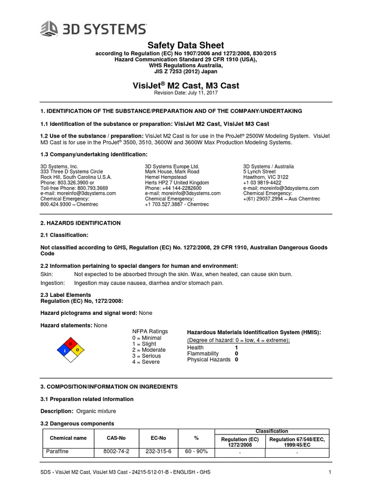 24215-S12-01-B,GHS SDS,English,VisiJet M2 Cast, VisiJet M3 Cast ...